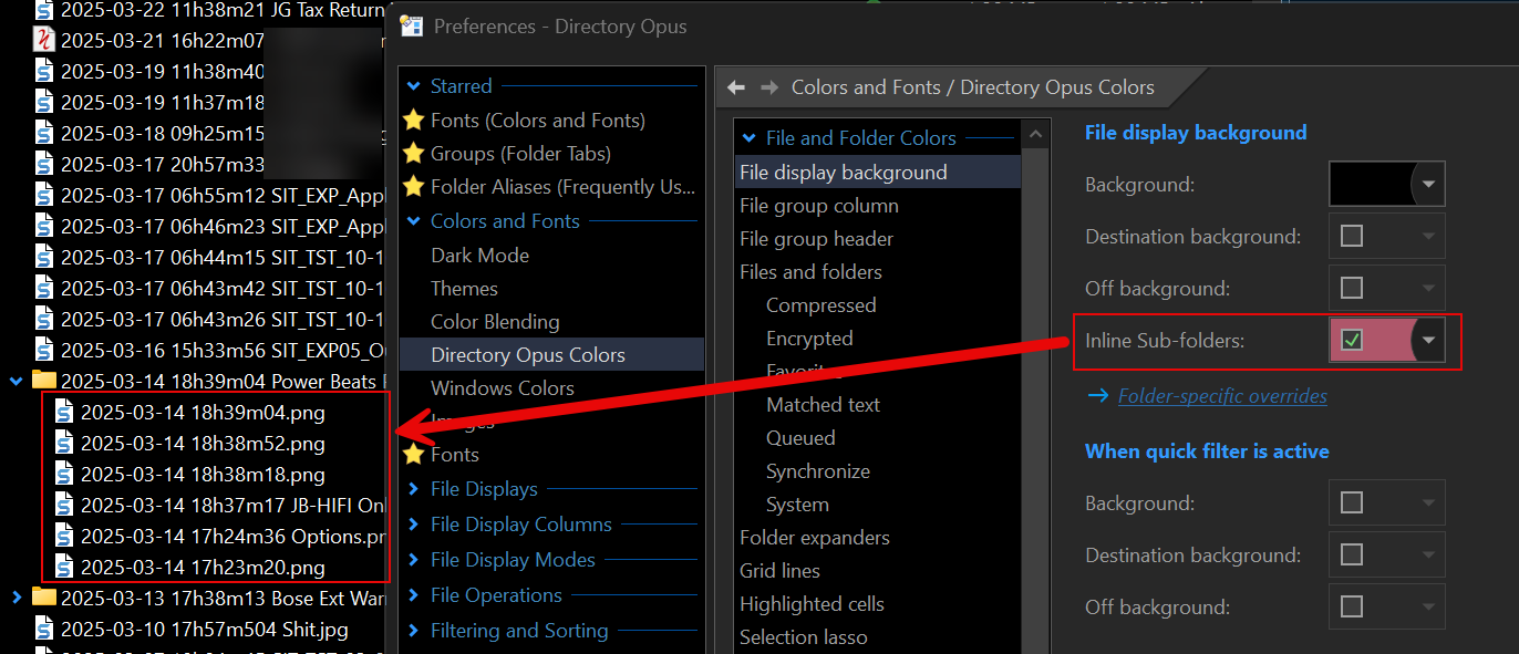 Prefs > Colors and Fonts > Directory Opus Colors > File Display ...