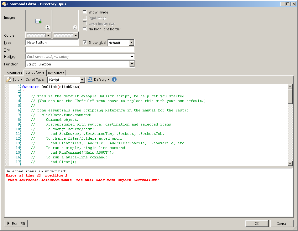 Tab object not initialized correctly in button editor - Help & Support ...