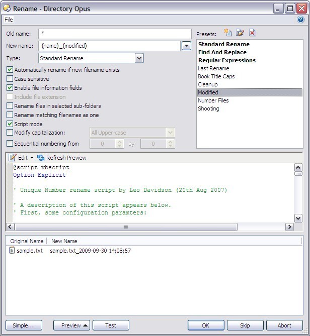 Rename Using File Modified Date time Help Support Directory Opus 